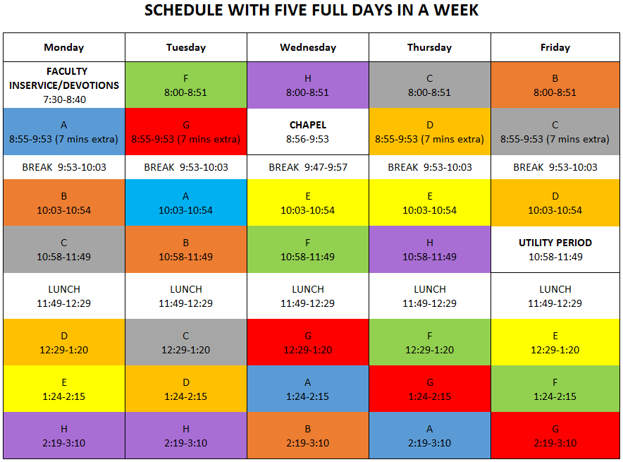 Full Week Schedule - Valley Christian Schools